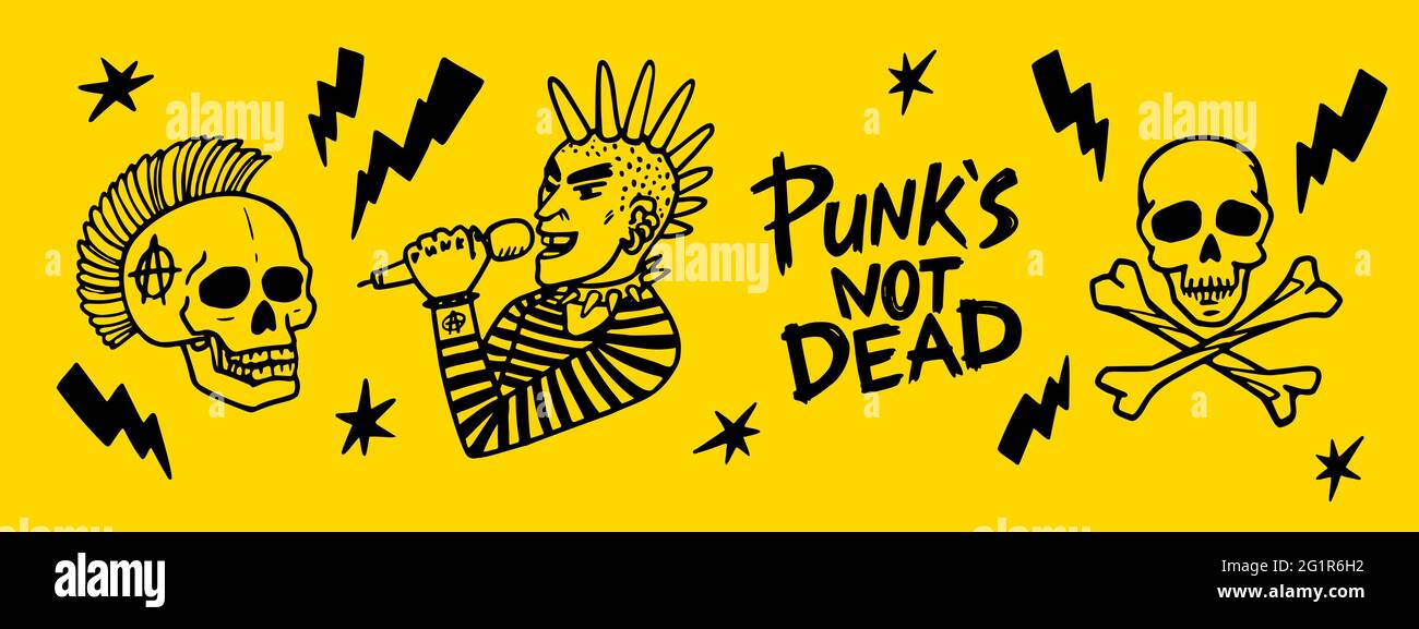 Punk rock set. Punks not dead words and design elements. vector ...
