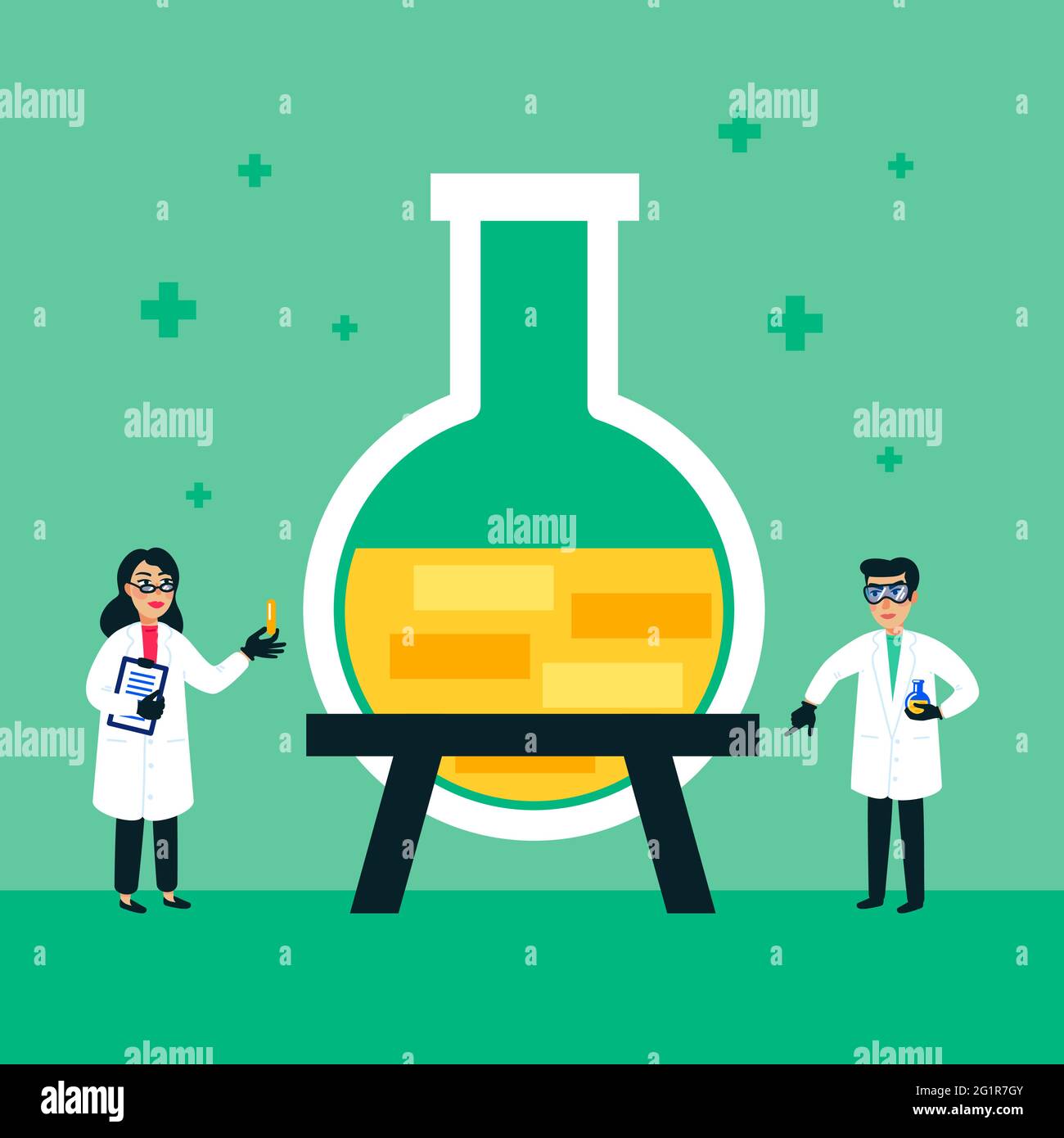 Scientists men and woman working at science lab. small people and a ...