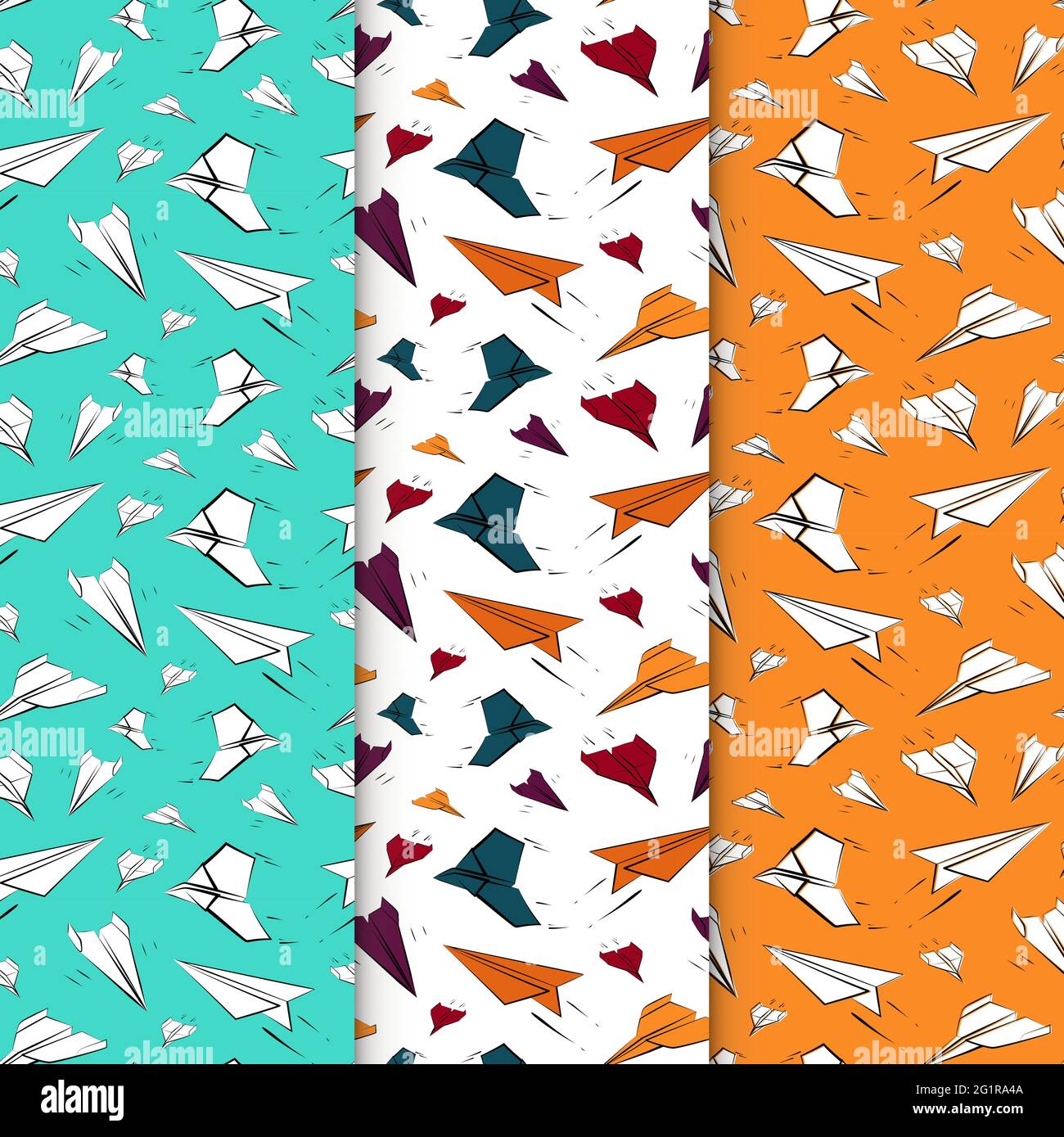 Set of seamless paper airplane pattern collection. Paper airplane ...