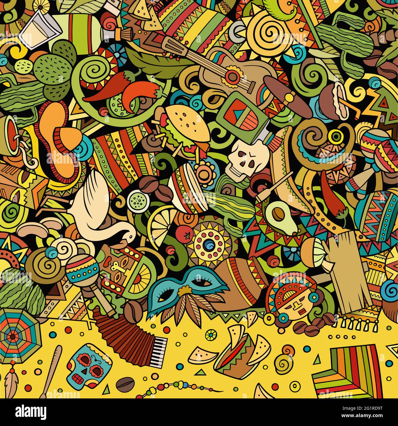 Cartoon cute doodles hand drawn latinamerican frame design. All items ...