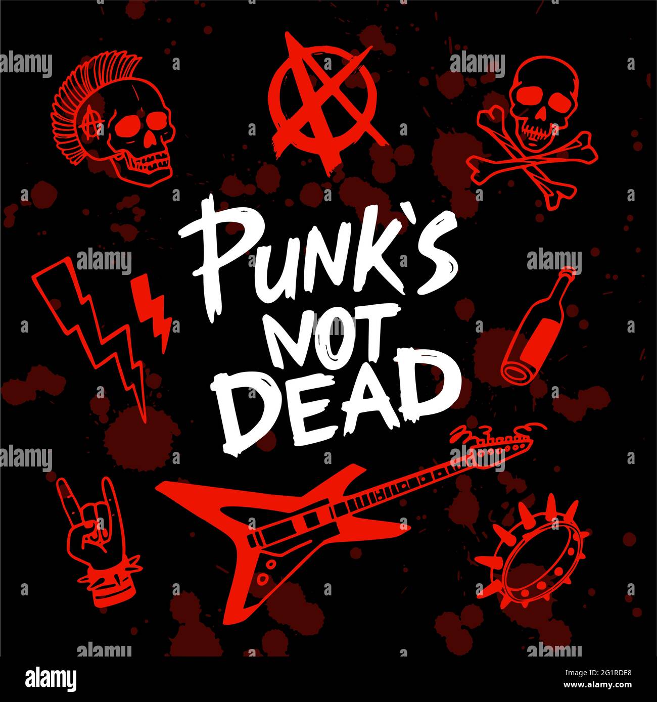 Punk rock set. Punks not dead words and design elements. vector ...