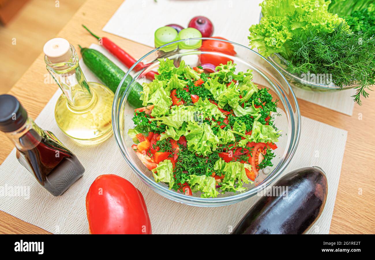 Healthy food products on the table in the kitchen Stock Photo - Alamy