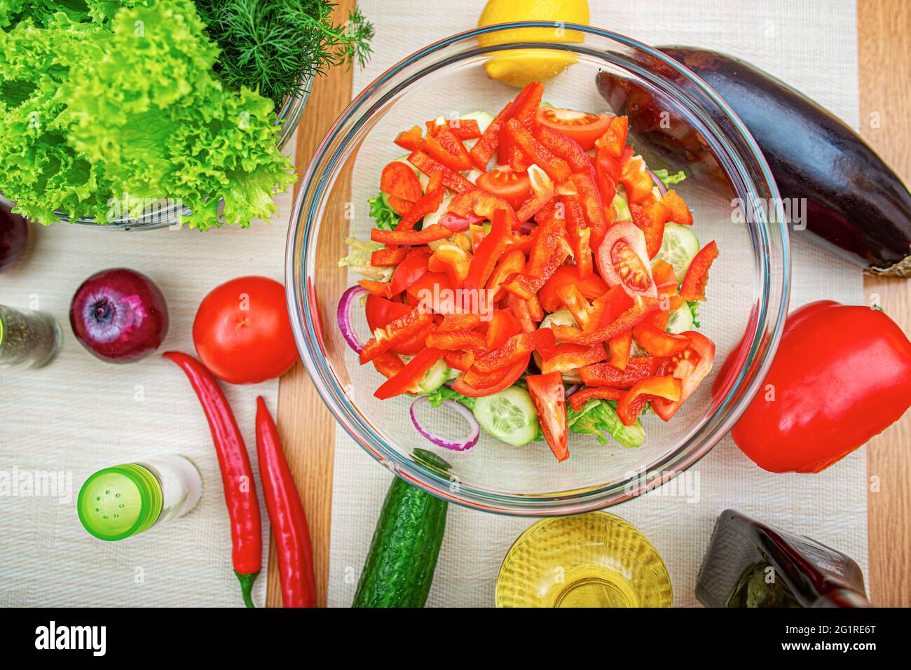 Healthy food products on the table in the kitchen Stock Photo - Alamy