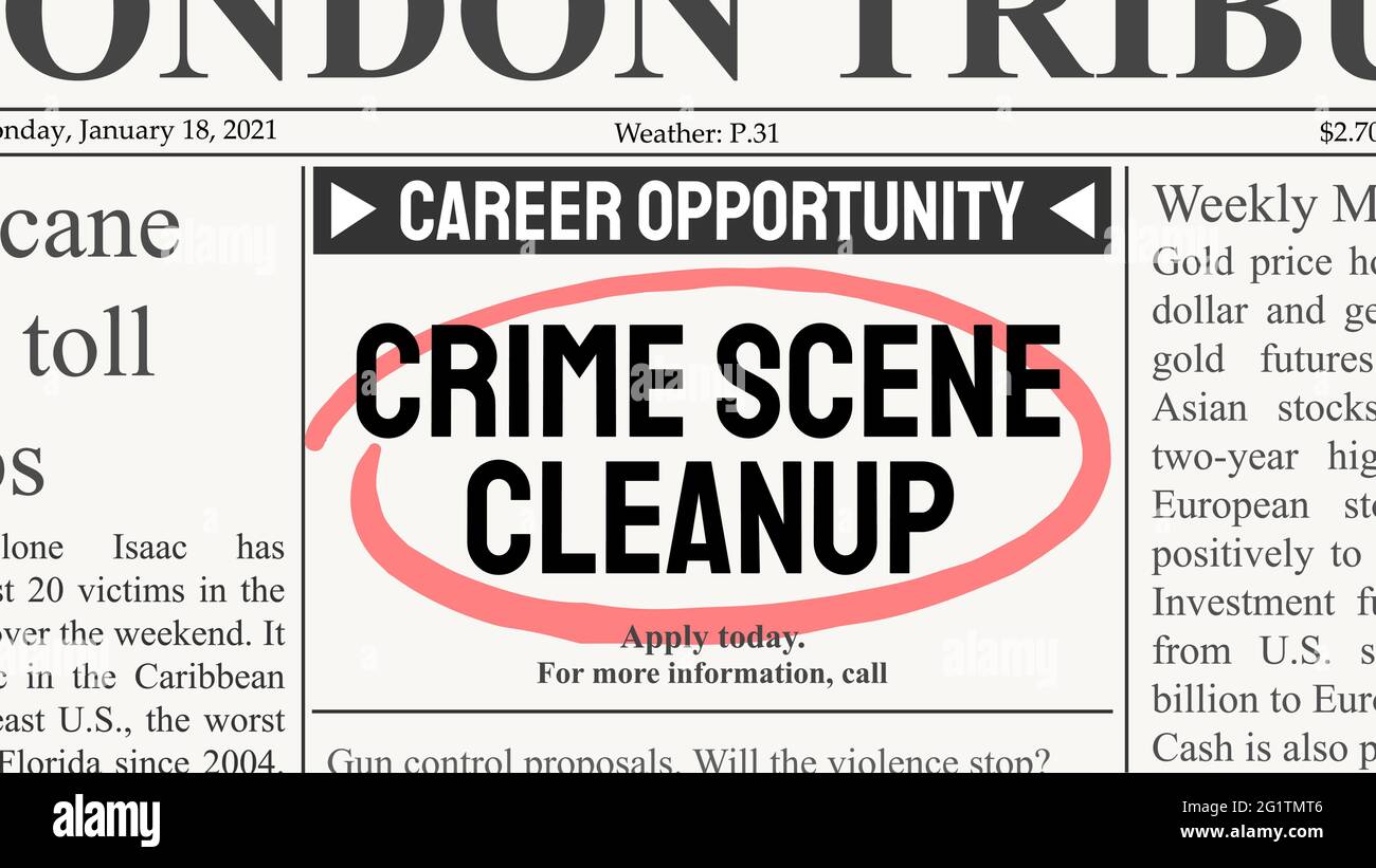 Crime scene cleanup career. Recruitment offer - job ad. Newspaper ...