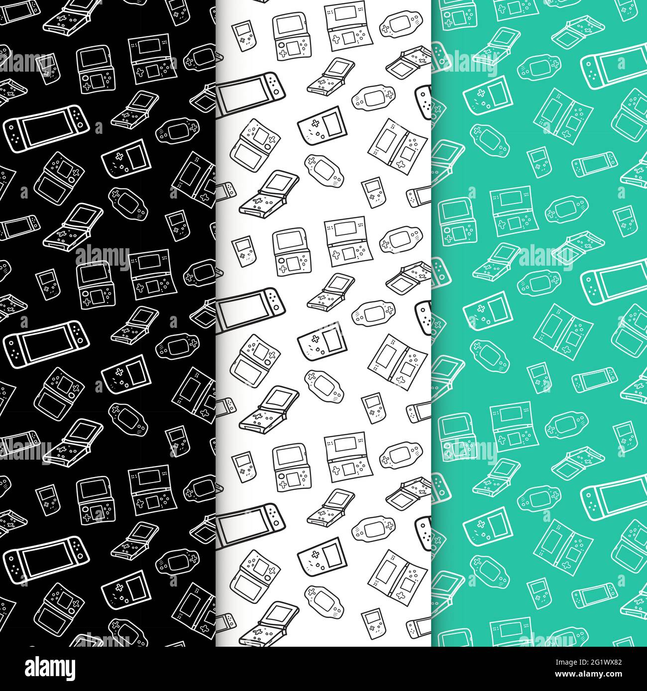 Set of seamless handheld console doodle pattern collection. Doodle ...