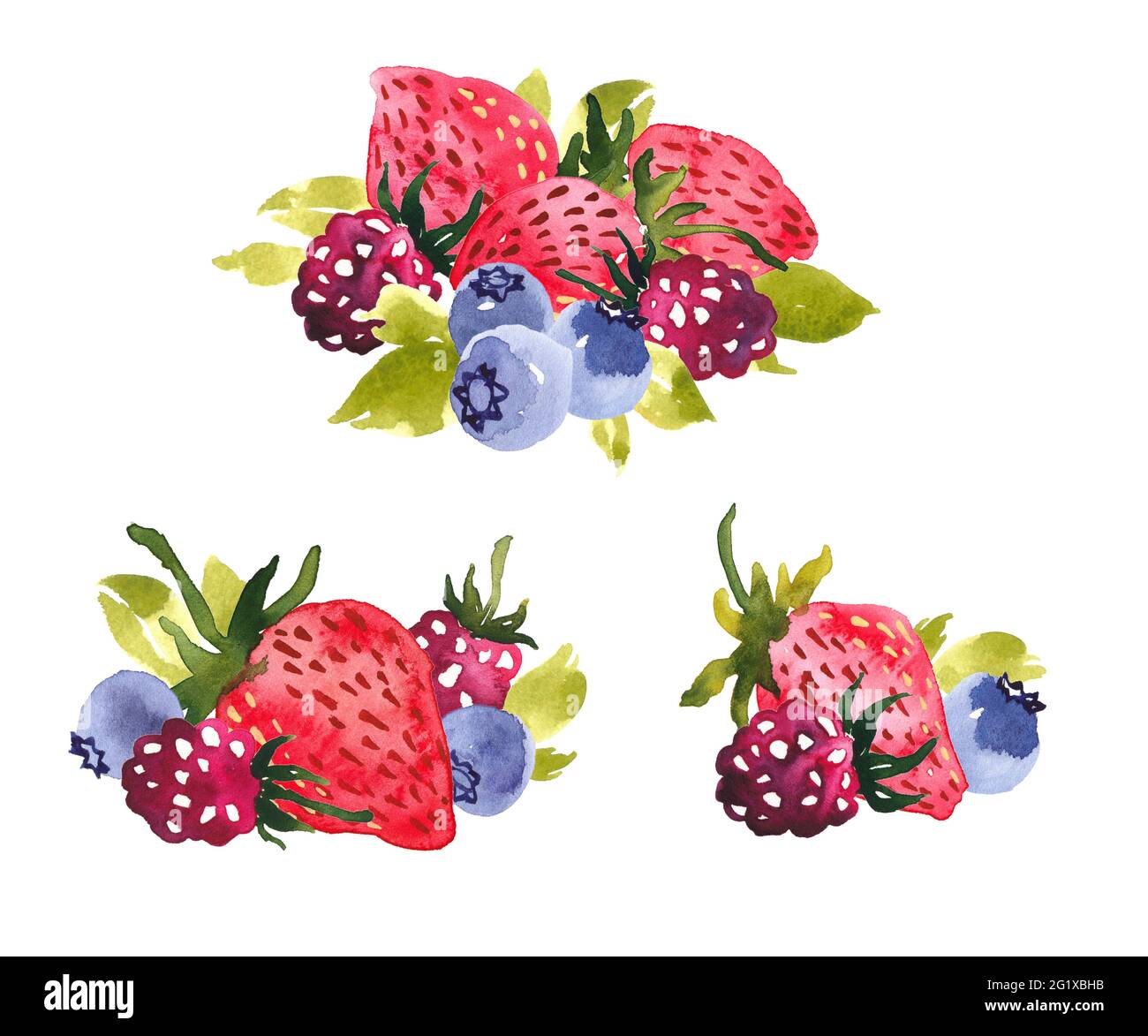 Strawberries, raspberries and blueberries. Watercolor clip art ...
