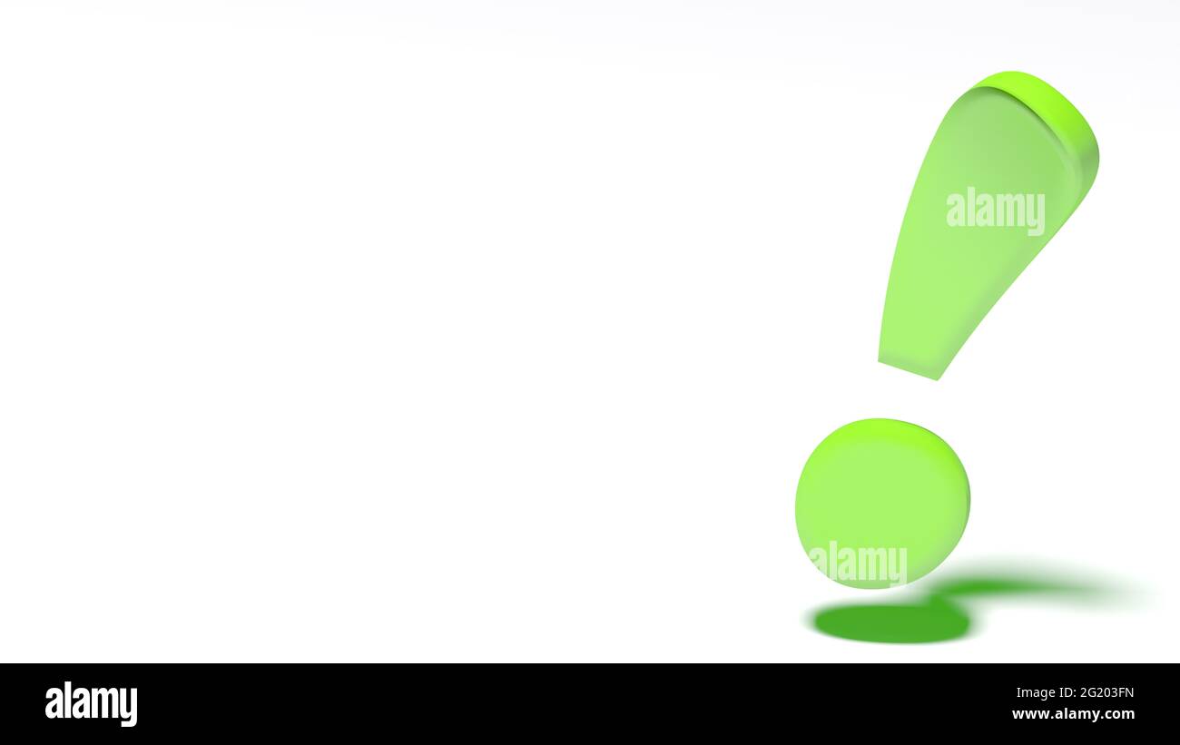 White background with green exclamation mark - 3D rendering ...