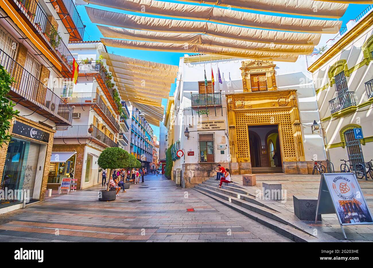 CORDOBA, SPAIN - SEPTEMBER 30, 2019: The awning above the Angel de ...