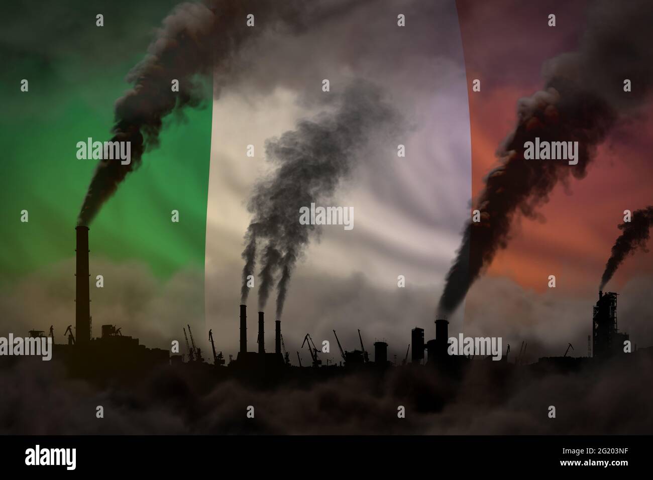 Dark pollution, fight against climate change concept - factory pipes ...