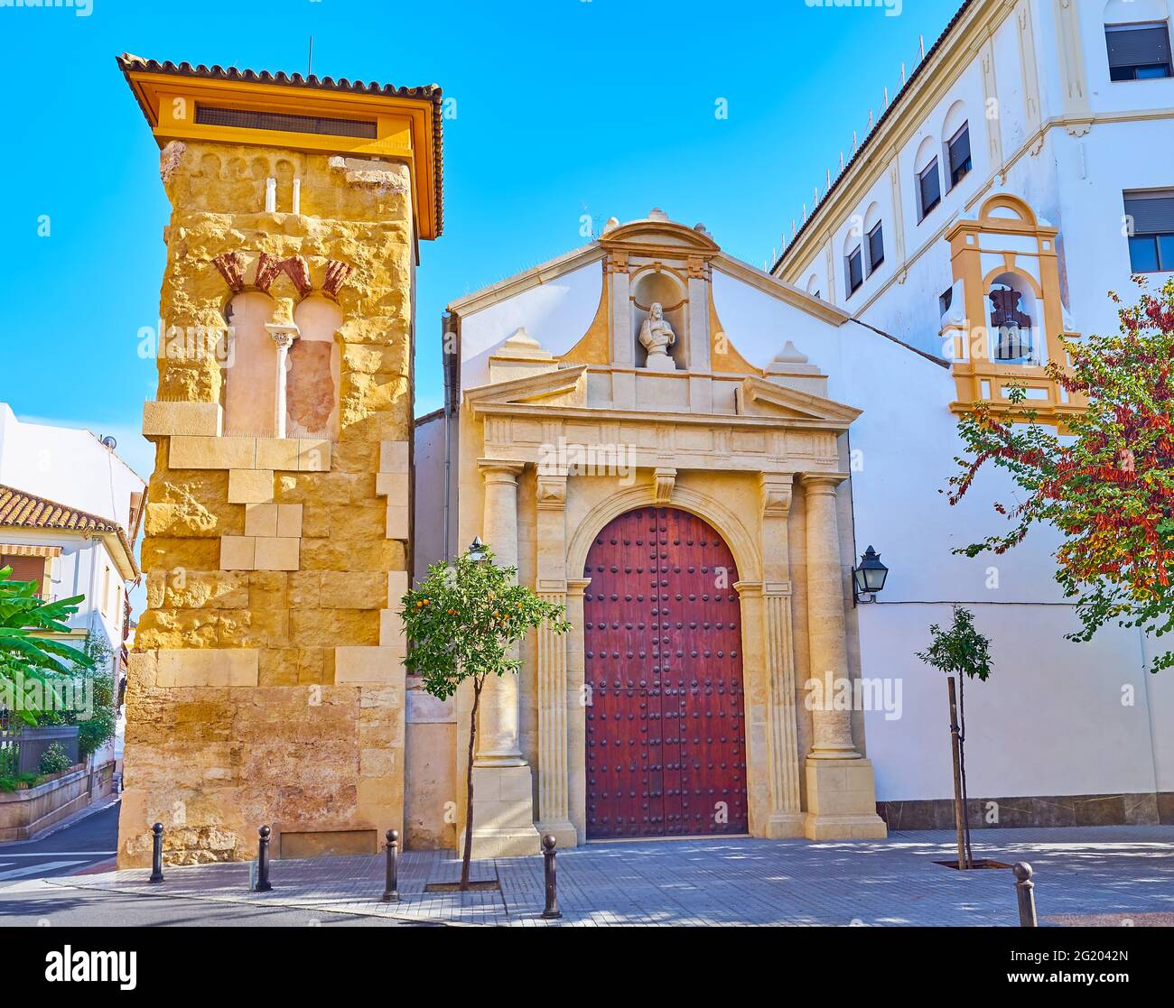 The halfly ruined and restored Minaret of San Juan and the same named ...