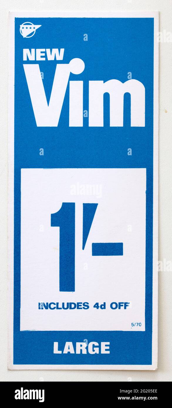 1970s Shop Advertising Price Display Label - Vim Cleaning Product Stock ...