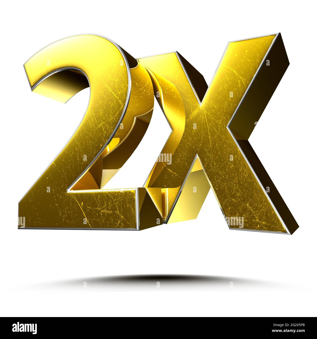 3D illustration 2x gold on white background with clipping path Stock ...