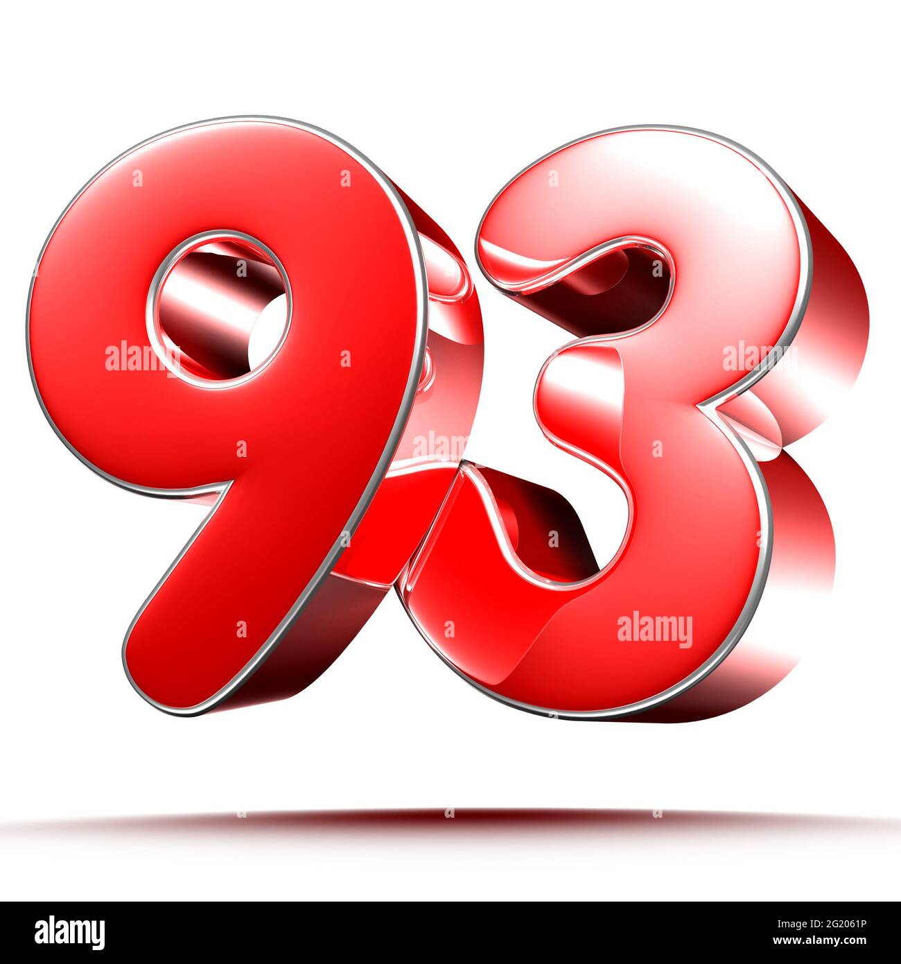 Red numbers 93 on white background 3D rendering with clipping path ...