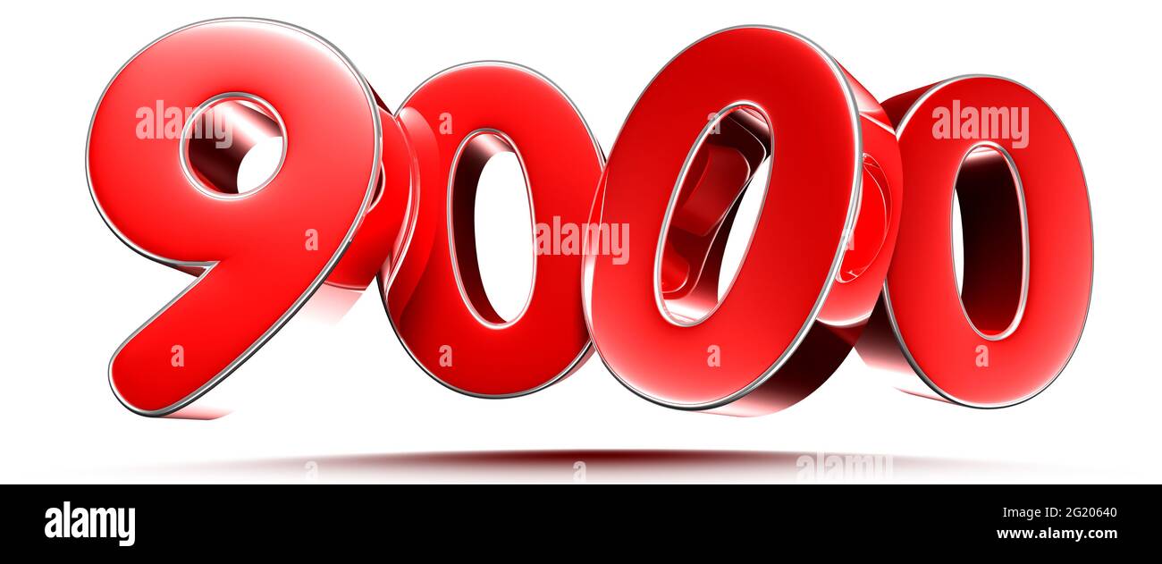 Rounded red numbers 9000 on white background 3D illustration with ...