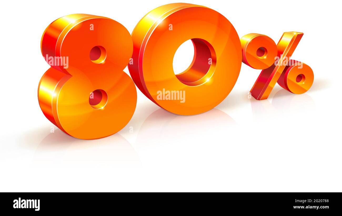 Vector shiny Orange Red 3d sign 80% eighty percent. suitable for use on ...