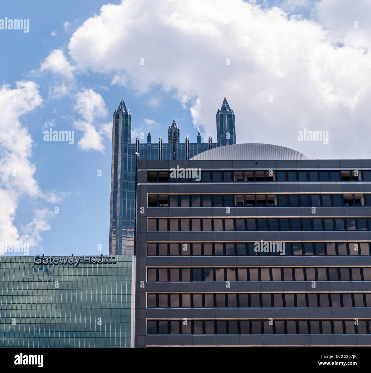 The tops of buildings in downtown Pittsburgh, Pennsylvania, USA ...