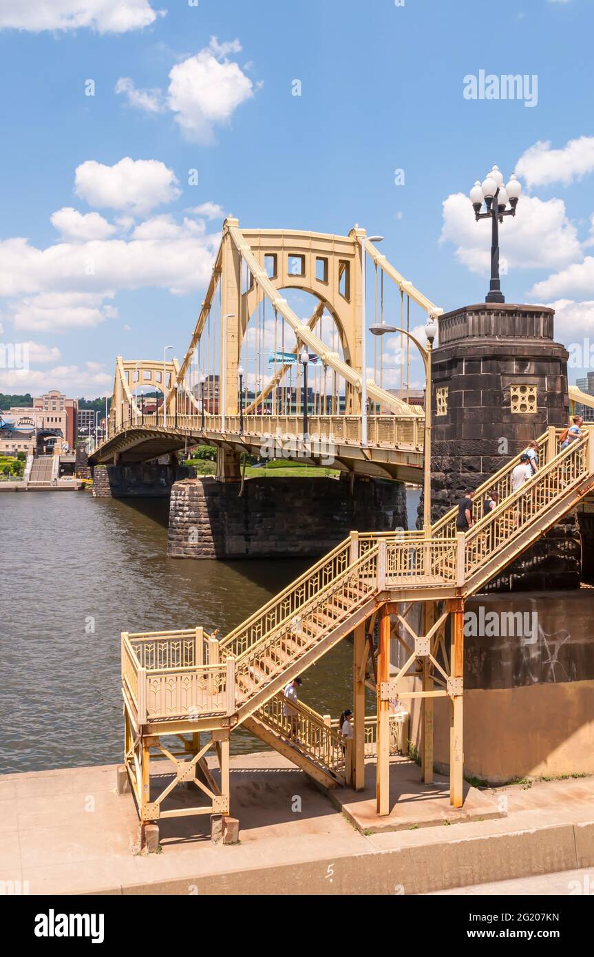 Metal steps leading to the Roberto Clemente bridge from the 10th Street ...