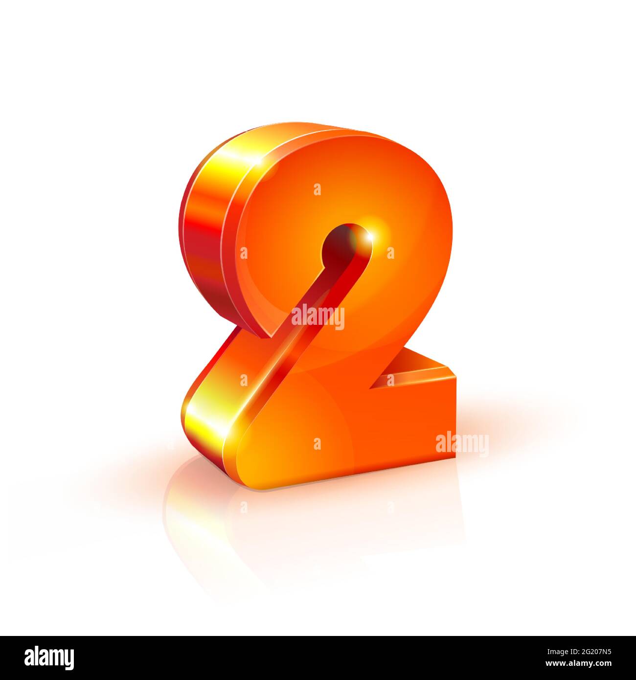 3d orange-red realistic volume image number 2 two. Isolated on white ...