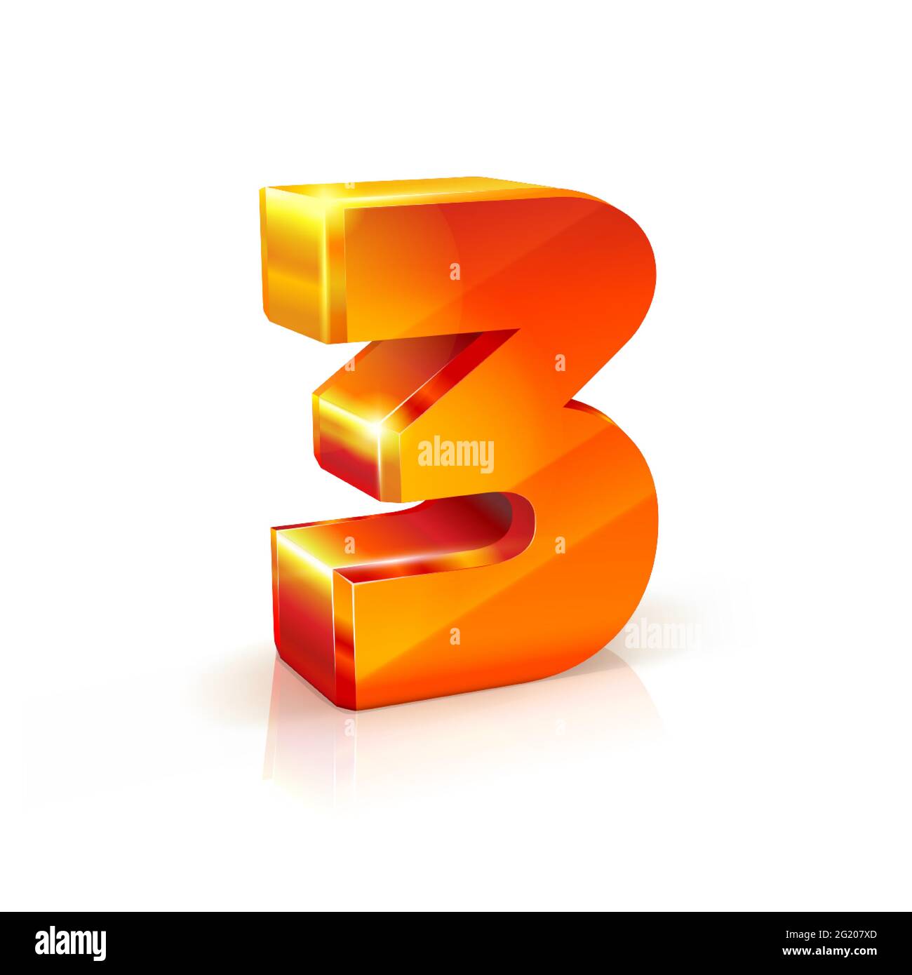 3d orange-red realistic volumetric image number 3 three. Isolated on ...