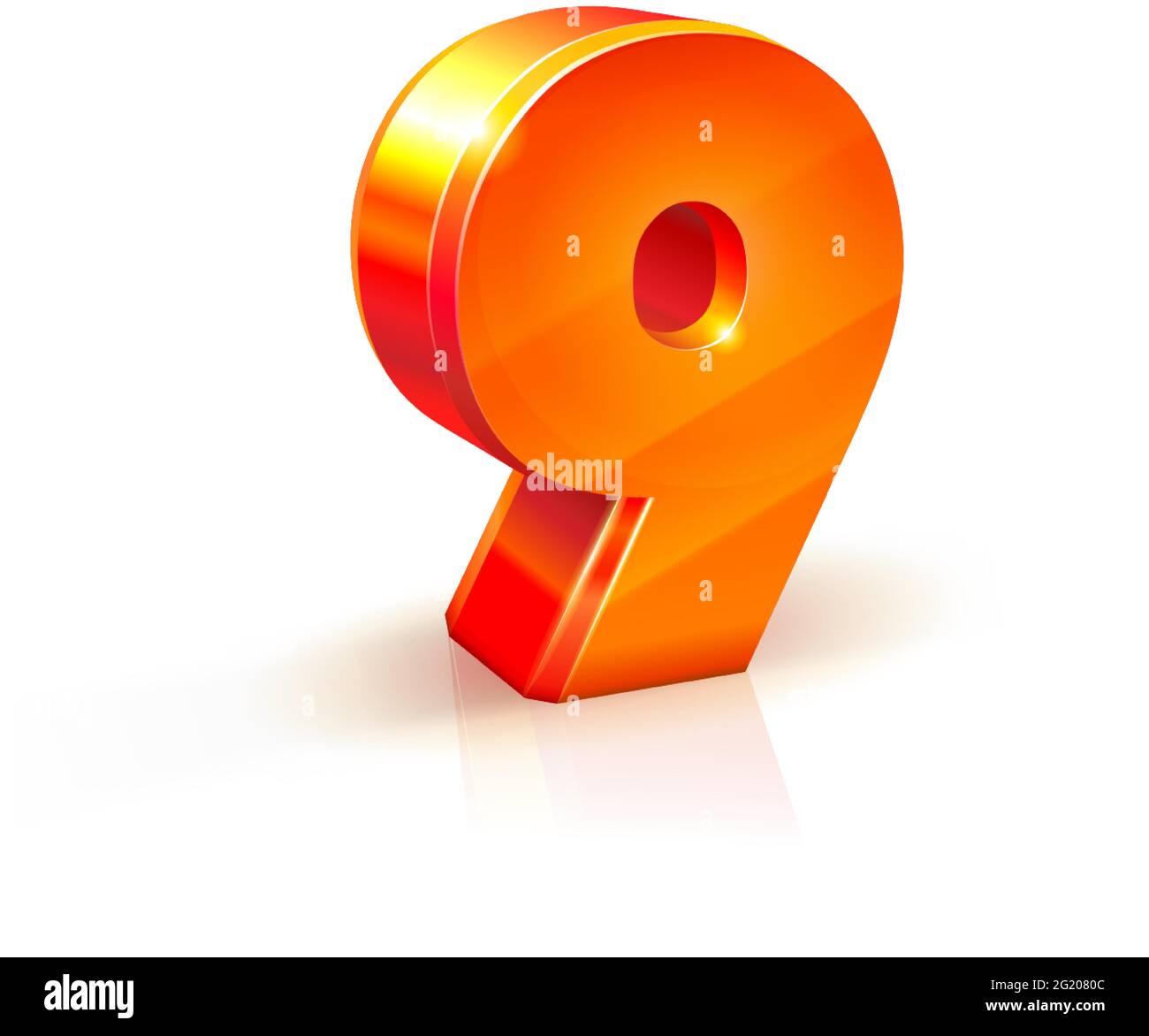 3d orange-red realistic volumetric image number 9 nine. Isolated on ...