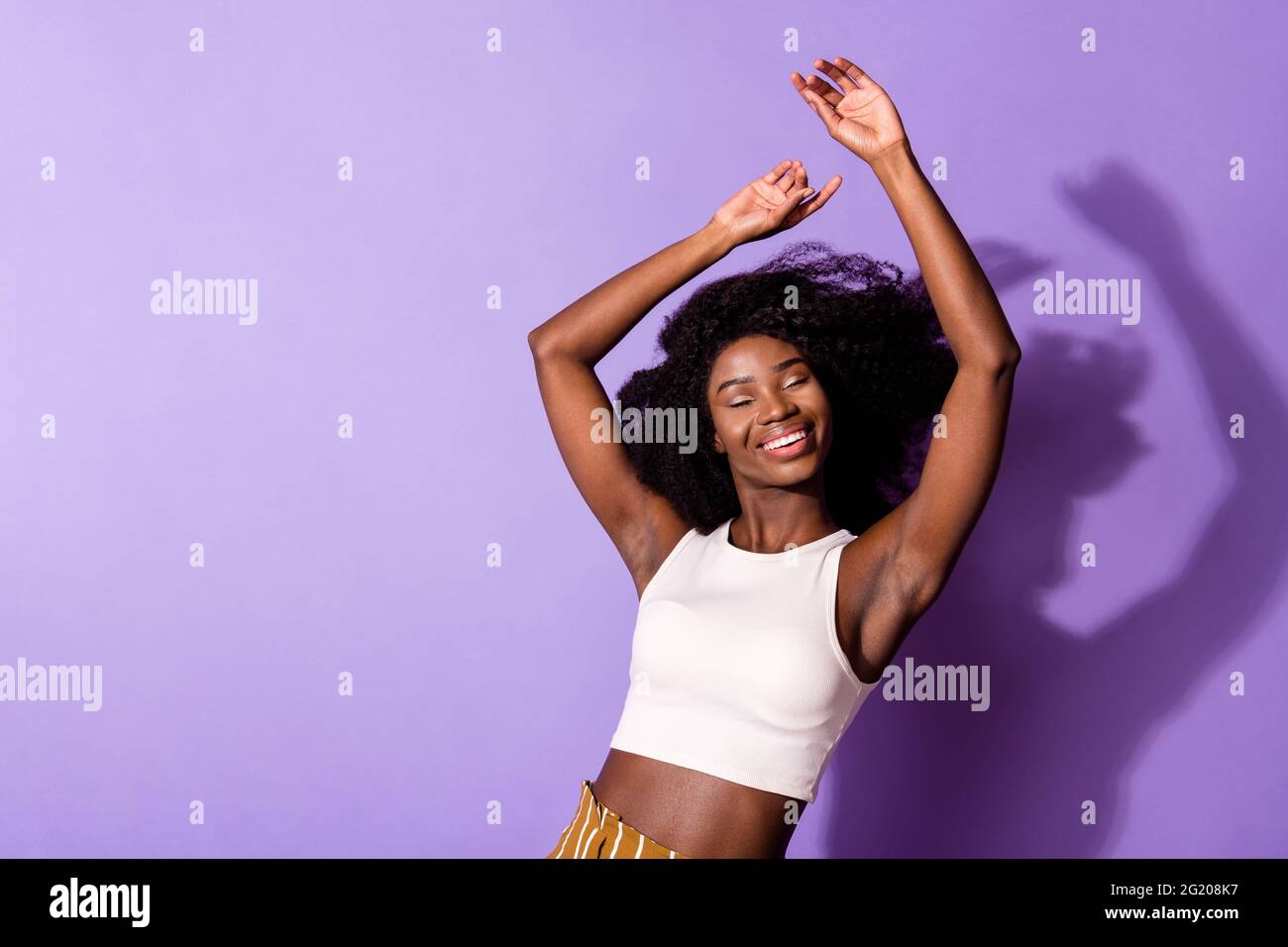 Portrait of attractive dreamy cheerful girl dancing rest relax isolated ...