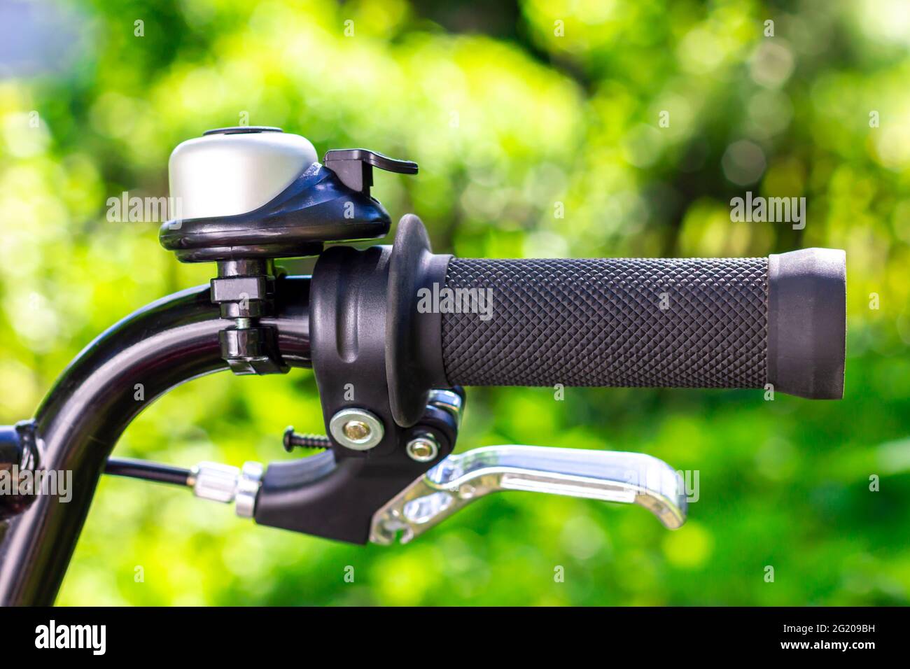 Bicycle hand brake. Bicycle handle. Bike bell. Bicycle wheel Stock ...