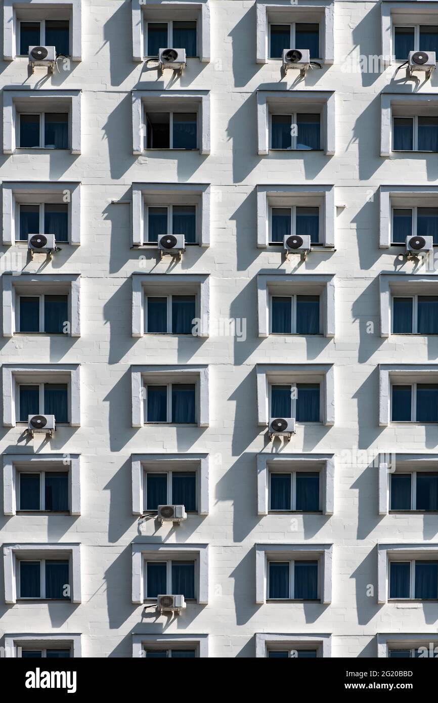 Old Soviet architecture. Background from windows of the building and ...