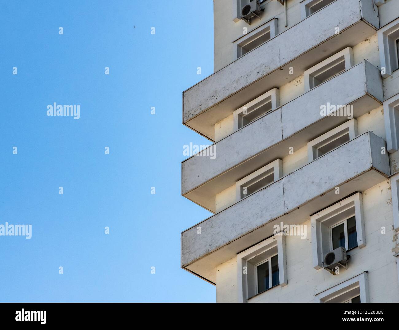 Old Soviet architecture. Background from windows of the building and ...