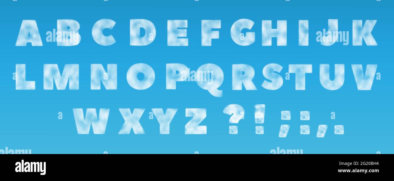 Alphabet from clouds on a blue background. Realistic vector ...