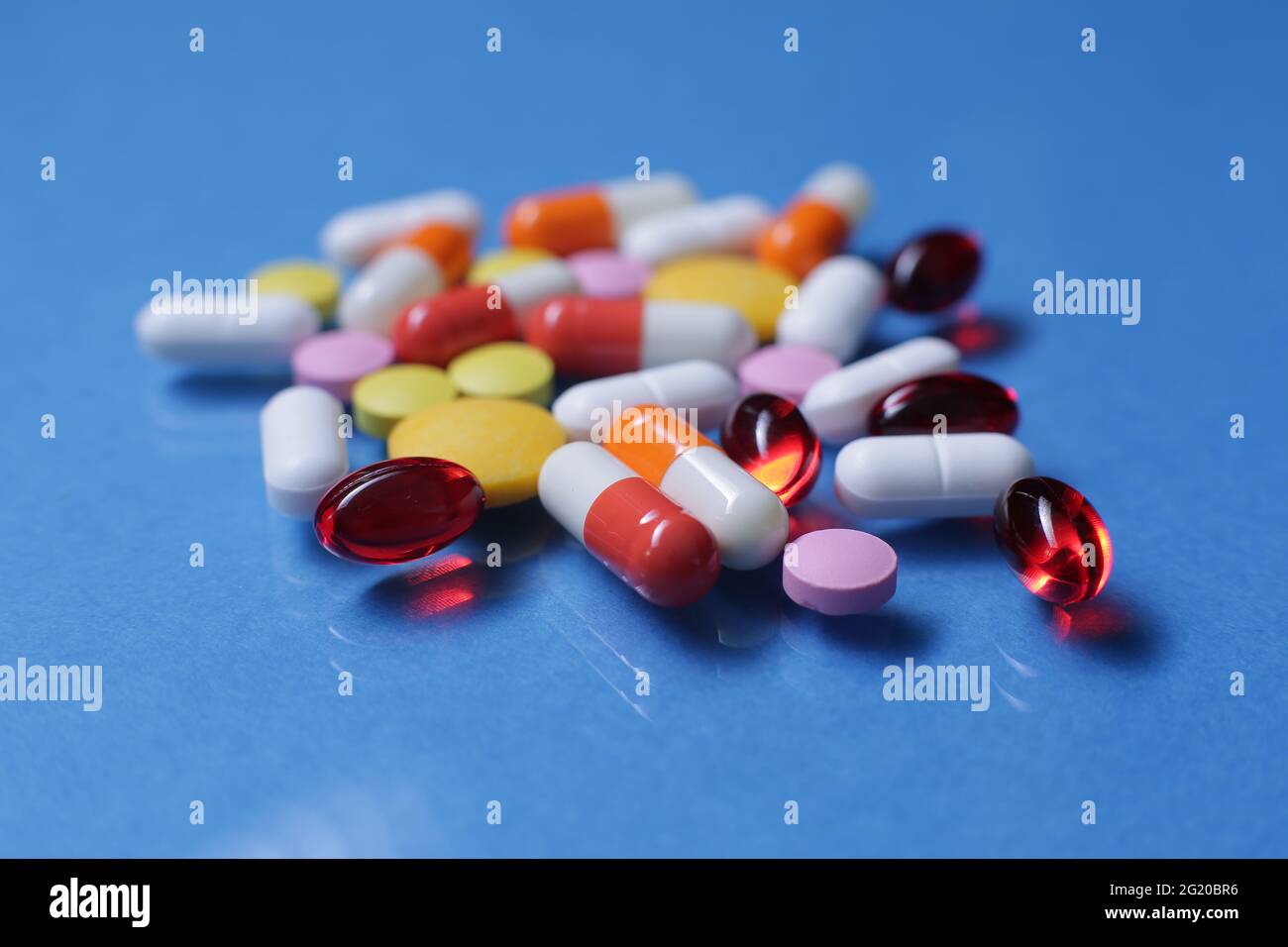 Colorful of tablets and capsules pill in blister packaging arranged ...
