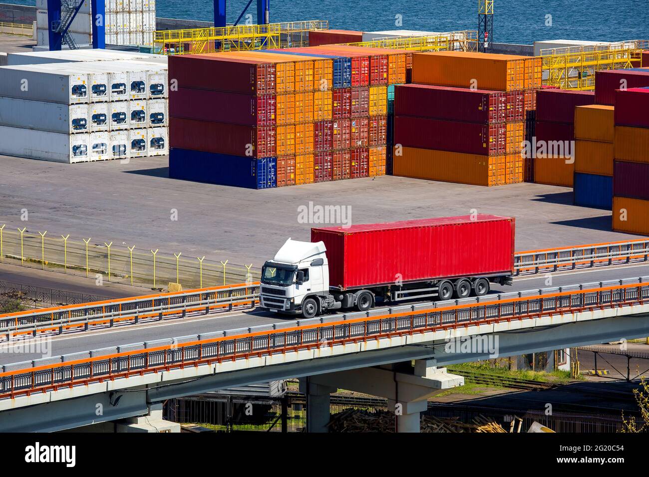 container ship truck auto transportation of containers on the highway ...
