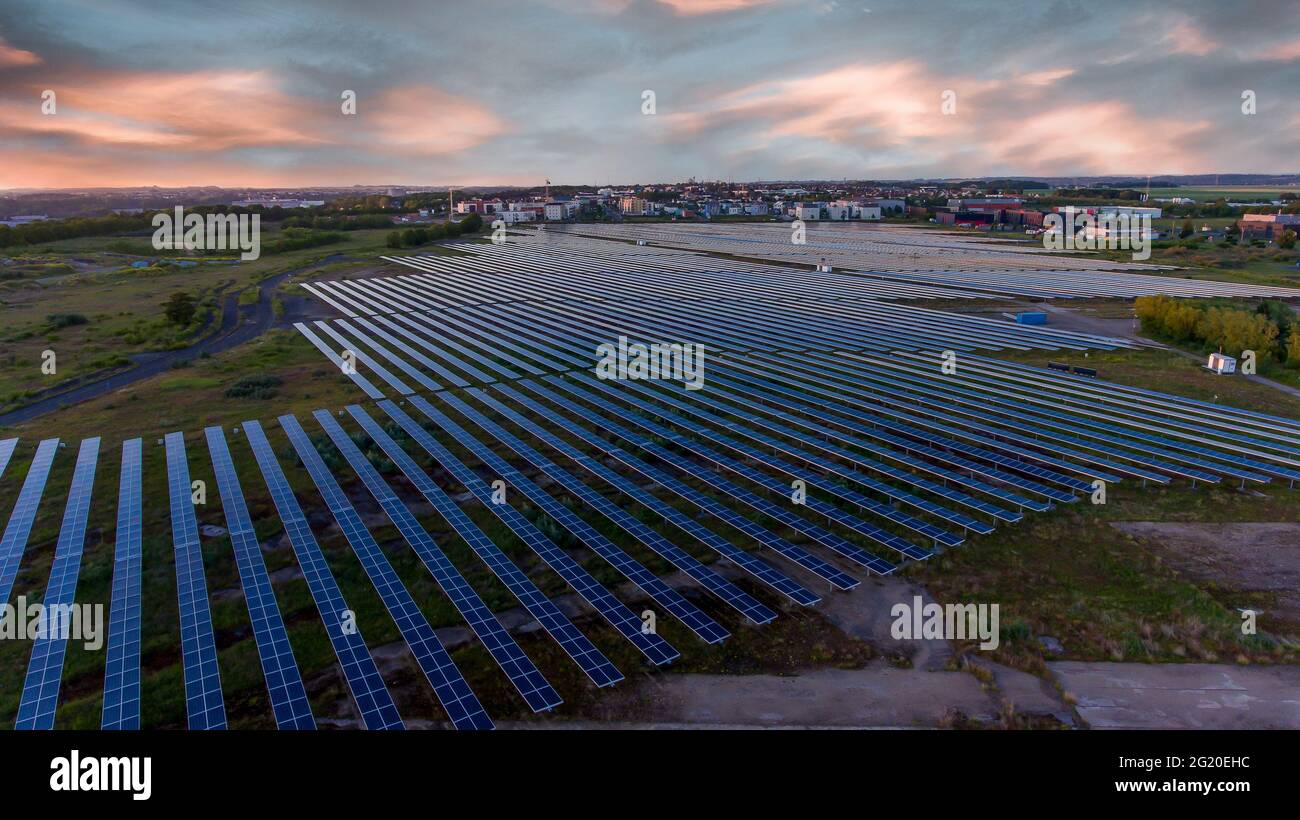 Solar battery farm a new way to generate green energy, drone photo at ...