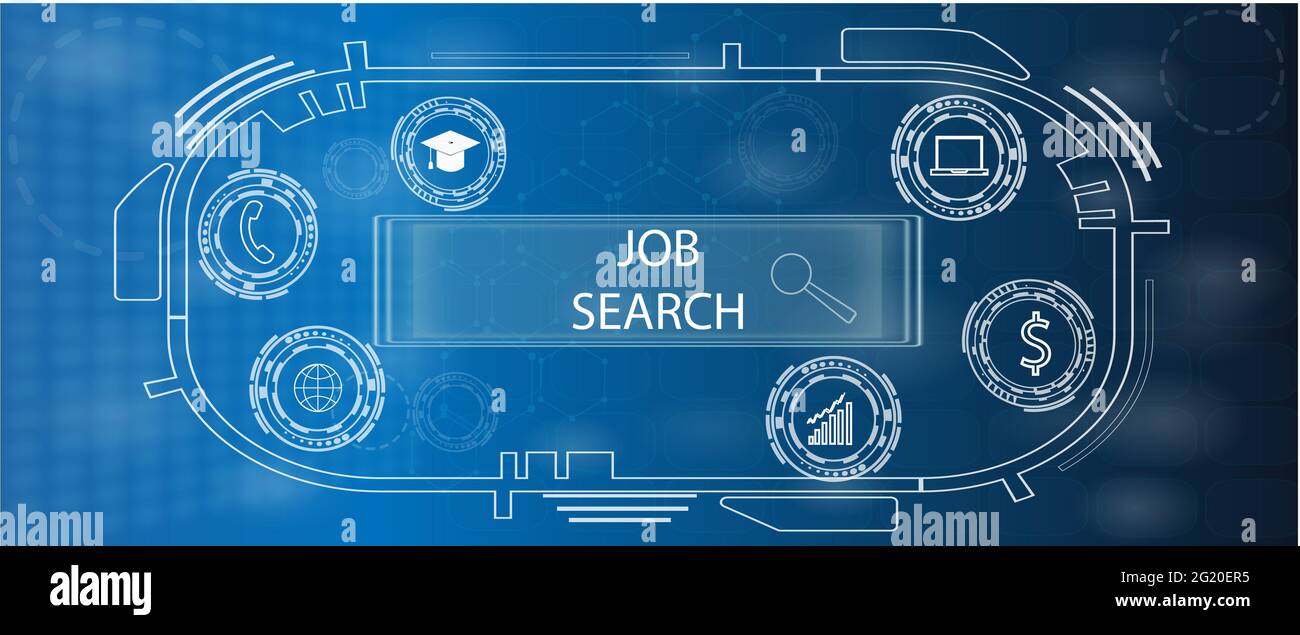 Search bar on virtual screen interface computer with job icons. find ...