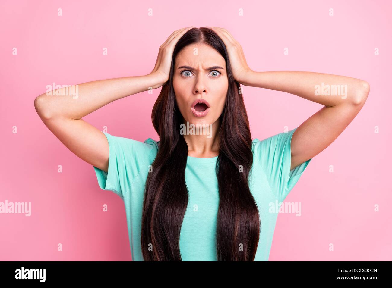 Photo of young unhappy upset shocked amazed surprised girl hear bad ...