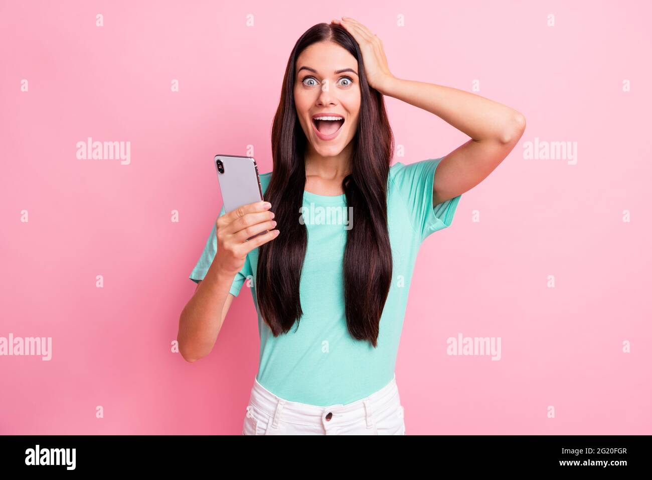 Photo of young attractive excited crazy amazed happy girl see shocking ...
