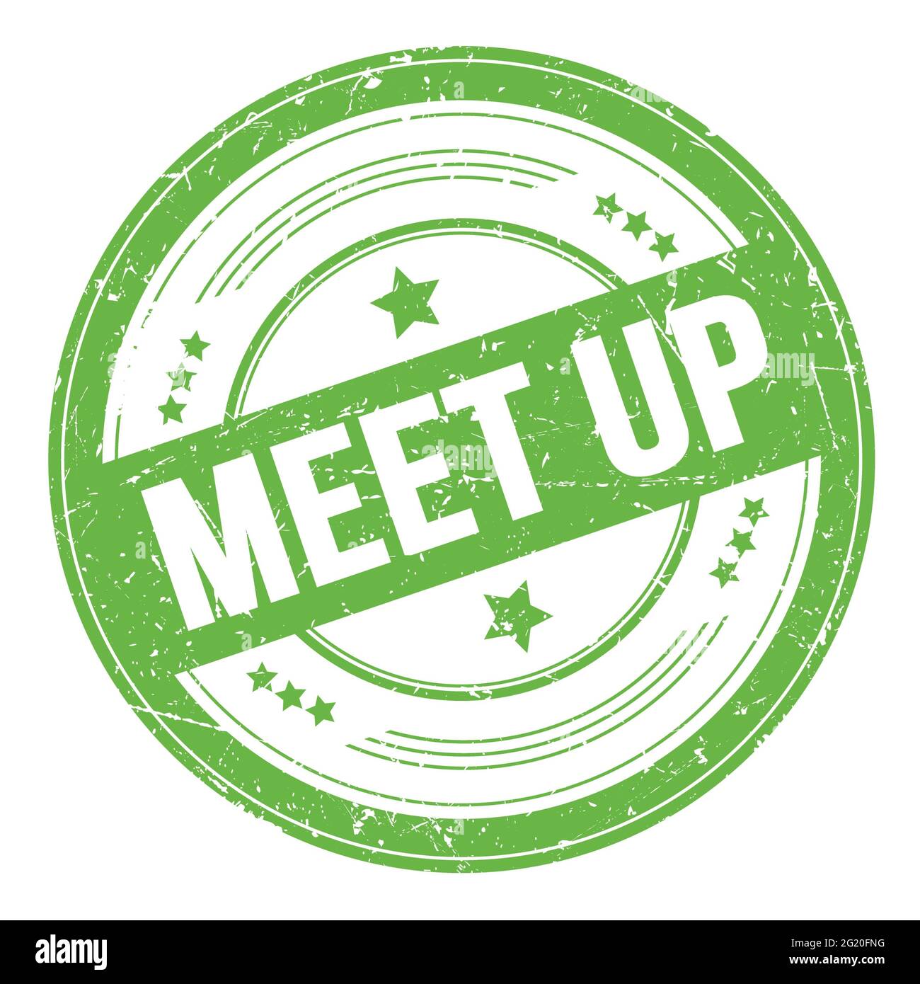 MEET UP text on green round grungy texture stamp Stock Photo - Alamy