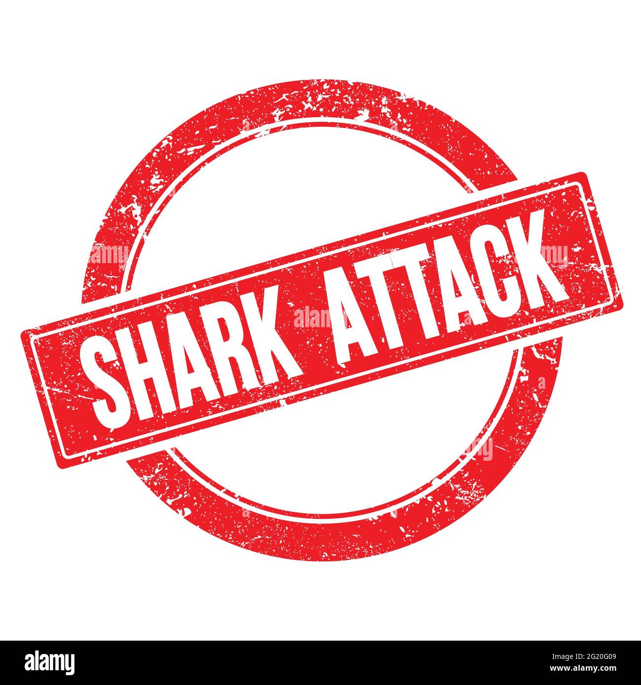 SHARK ATTACK text on red grungy round vintage stamp Stock Photo - Alamy