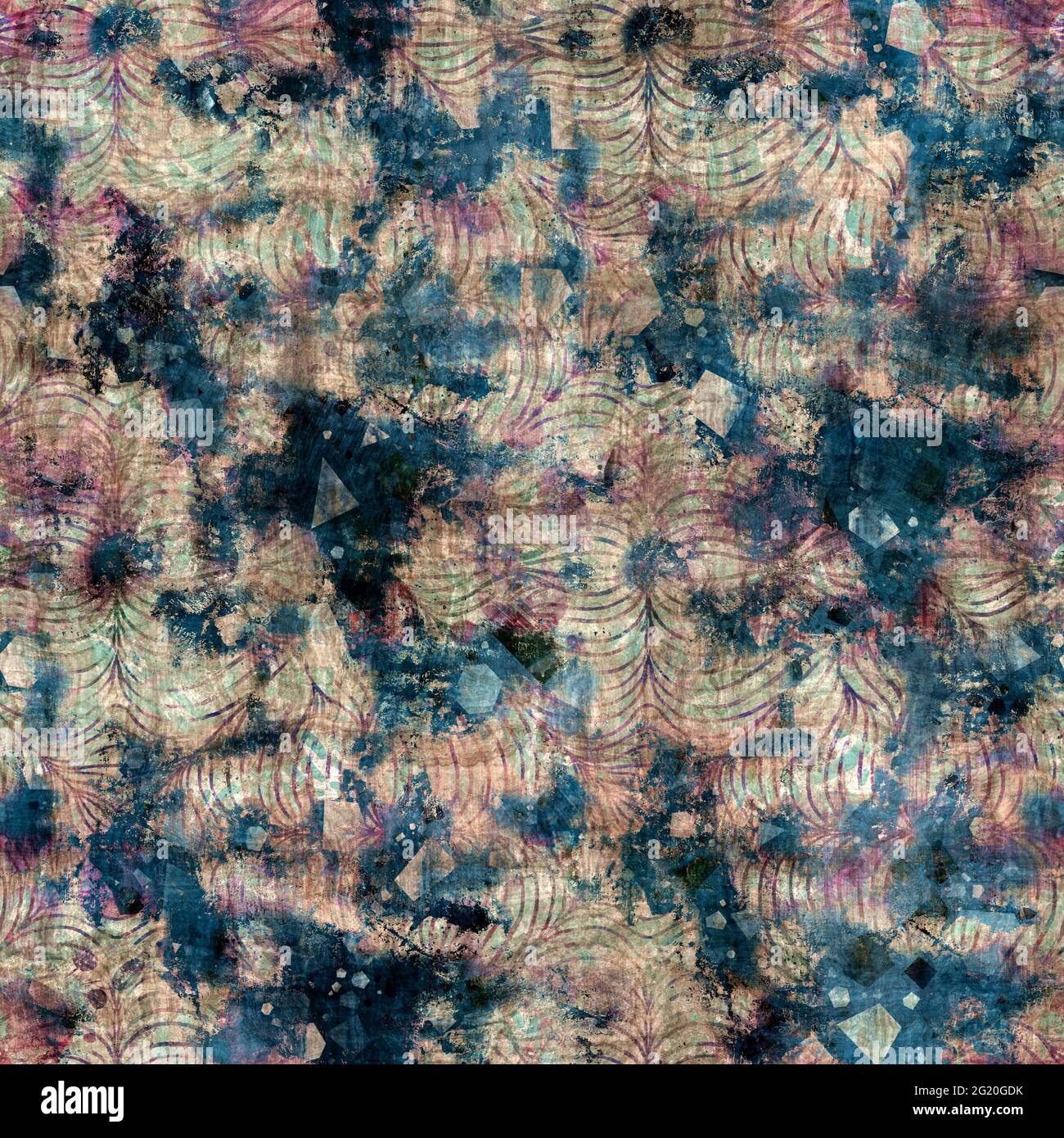 Seamless elegant mixed media pattern in navy, blue, pink, and cream ...