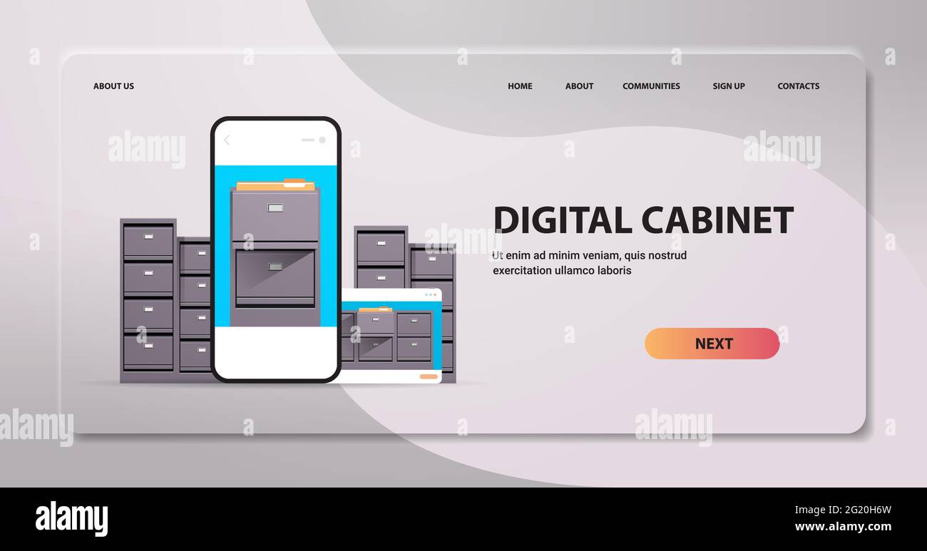 electronic file archives digital cabinet on smartphone screen ...