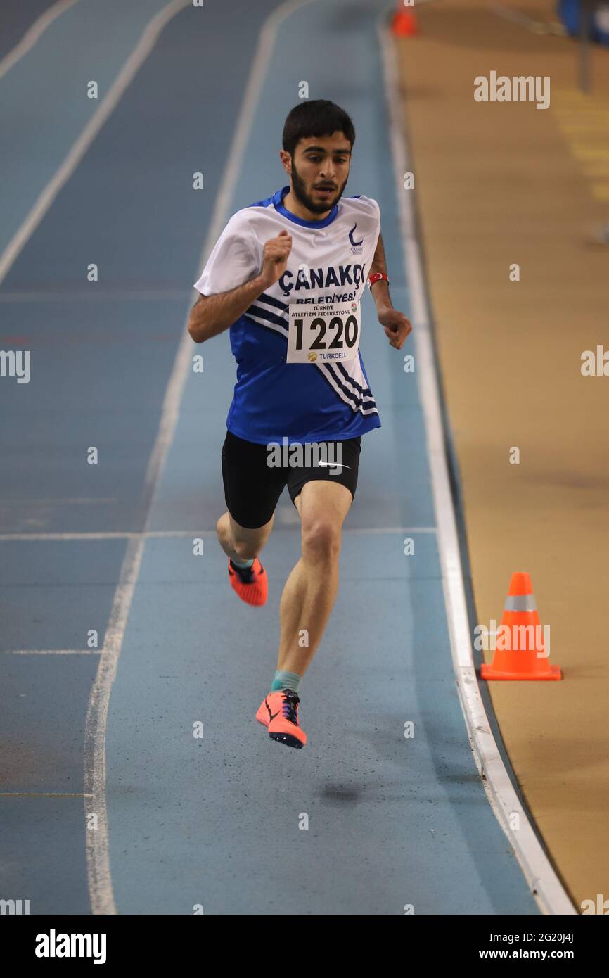 ISTANBUL, TURKEY - MARCH 14, 2021: Undefined athlete running during ...