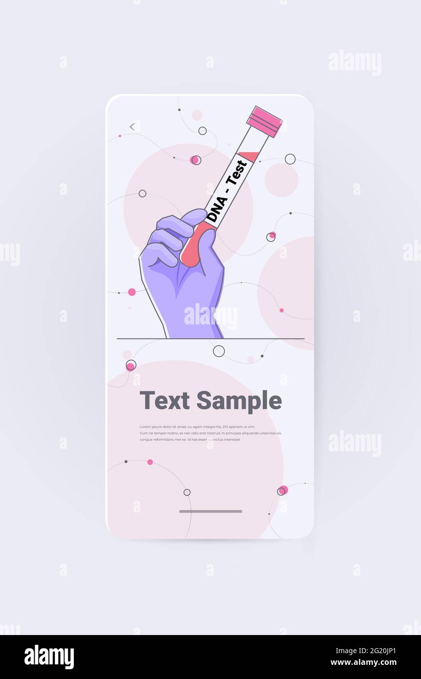 scientist hand holding flask with DNA test researcher making experiment ...