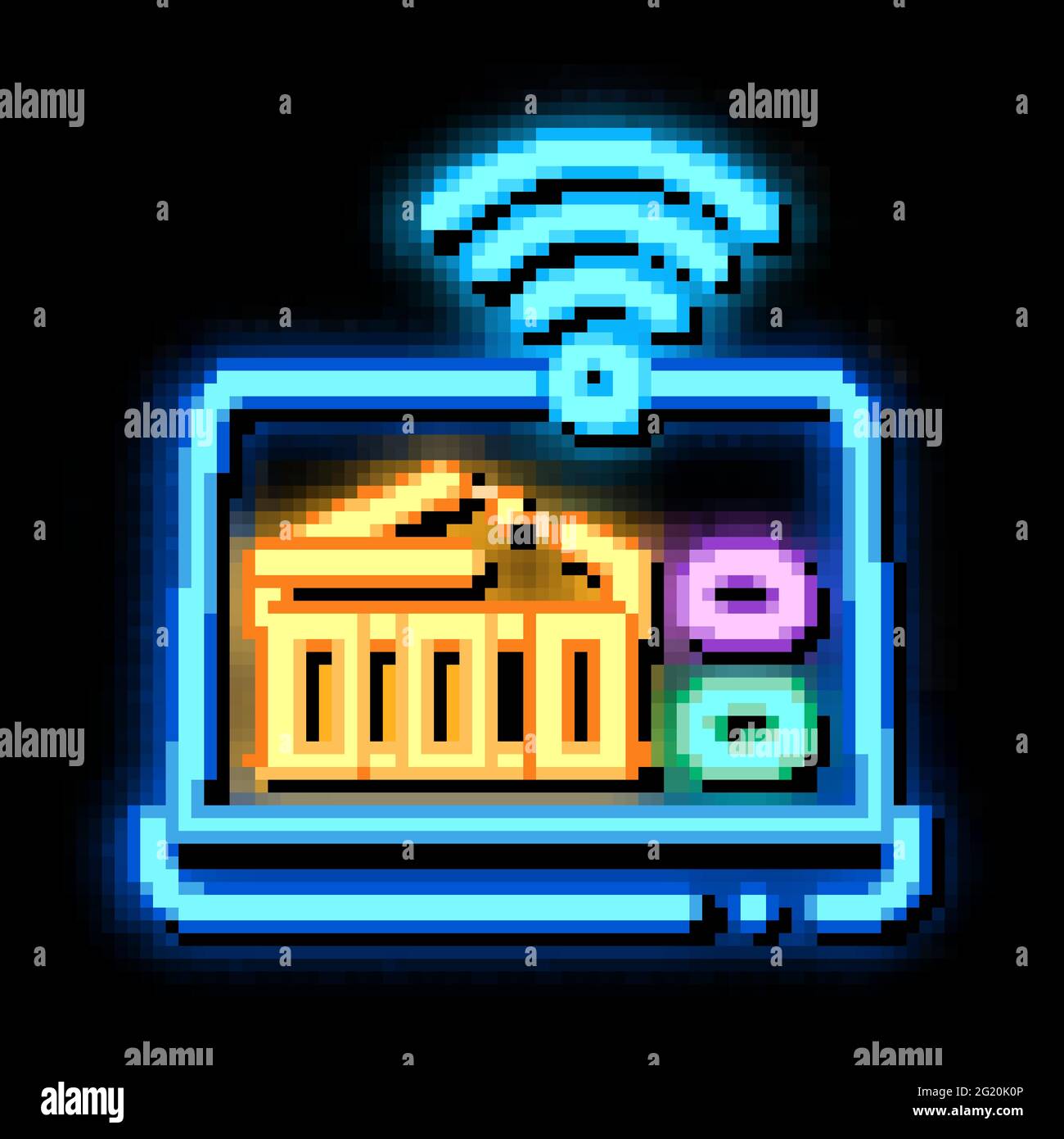 wi-fi distribution through device neon glow icon illustration Stock ...
