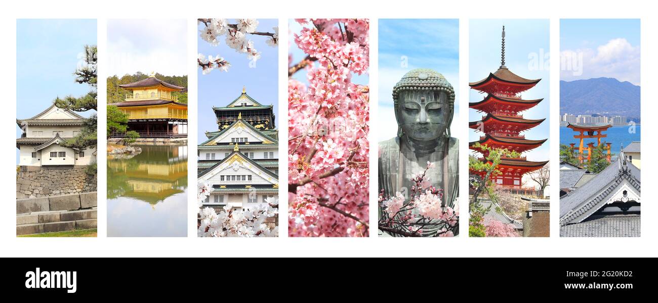 Set of vertical banners with landmarks of Japan. Golden Pavilion in ...