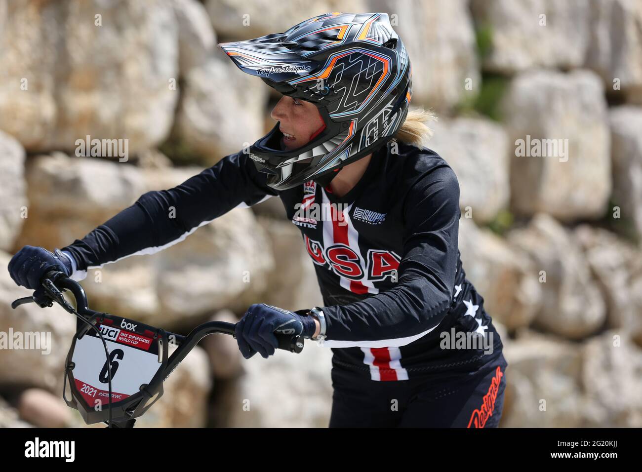 Felicia STANCIL of the United States competes in the UCI BMX Supercross ...