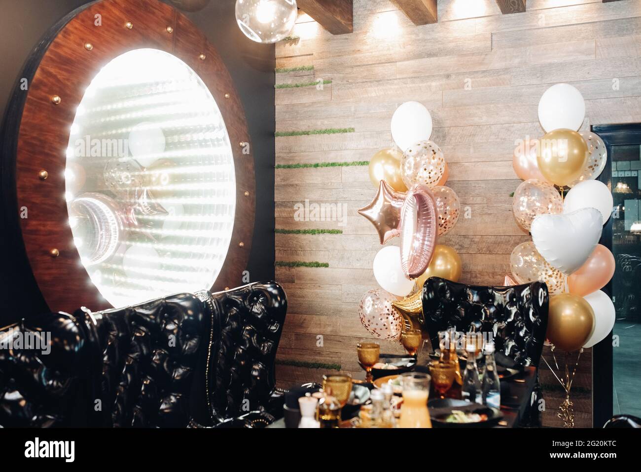 Celebration in fashionable restaurant interior photo without people ...