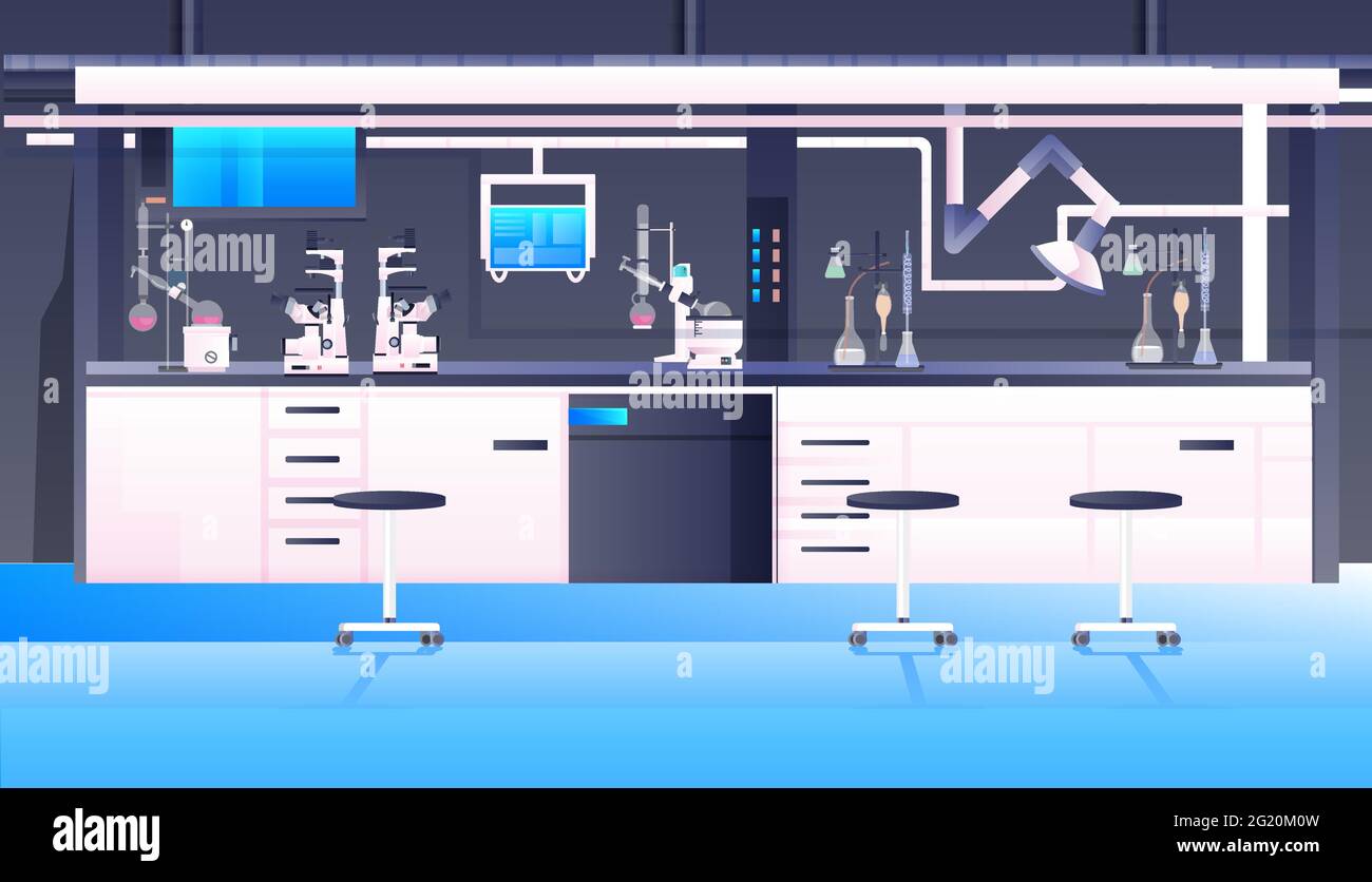 empty no people chemical research laboratory with different equipment ...