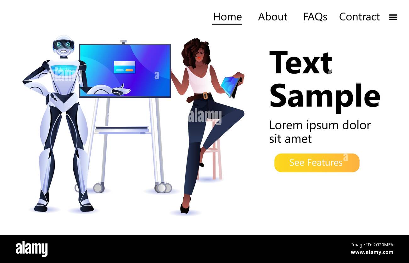 robot with african american businesswoman making presentation ...
