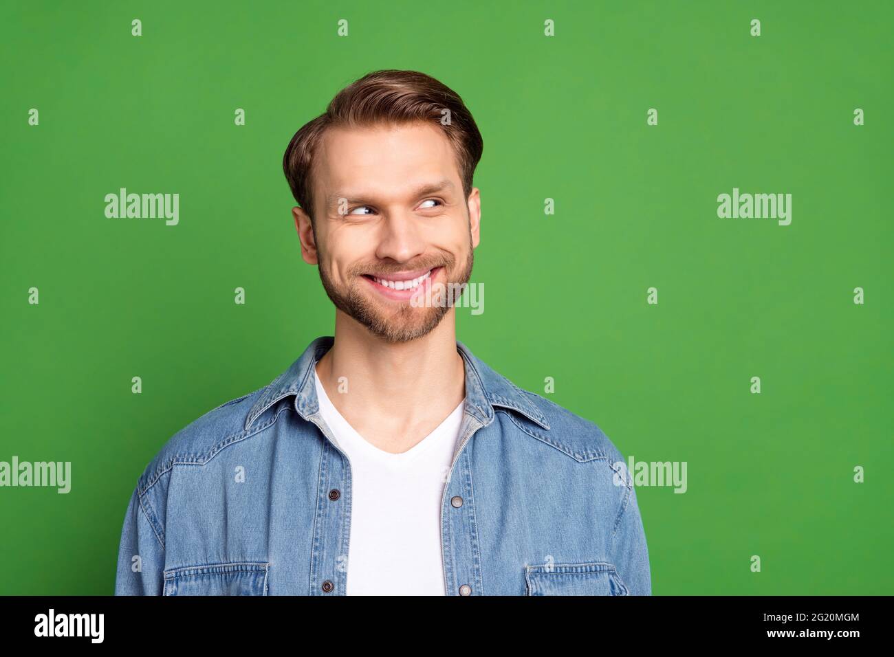 Photo of happy good mood positive smiling handsome man look copyspace ...