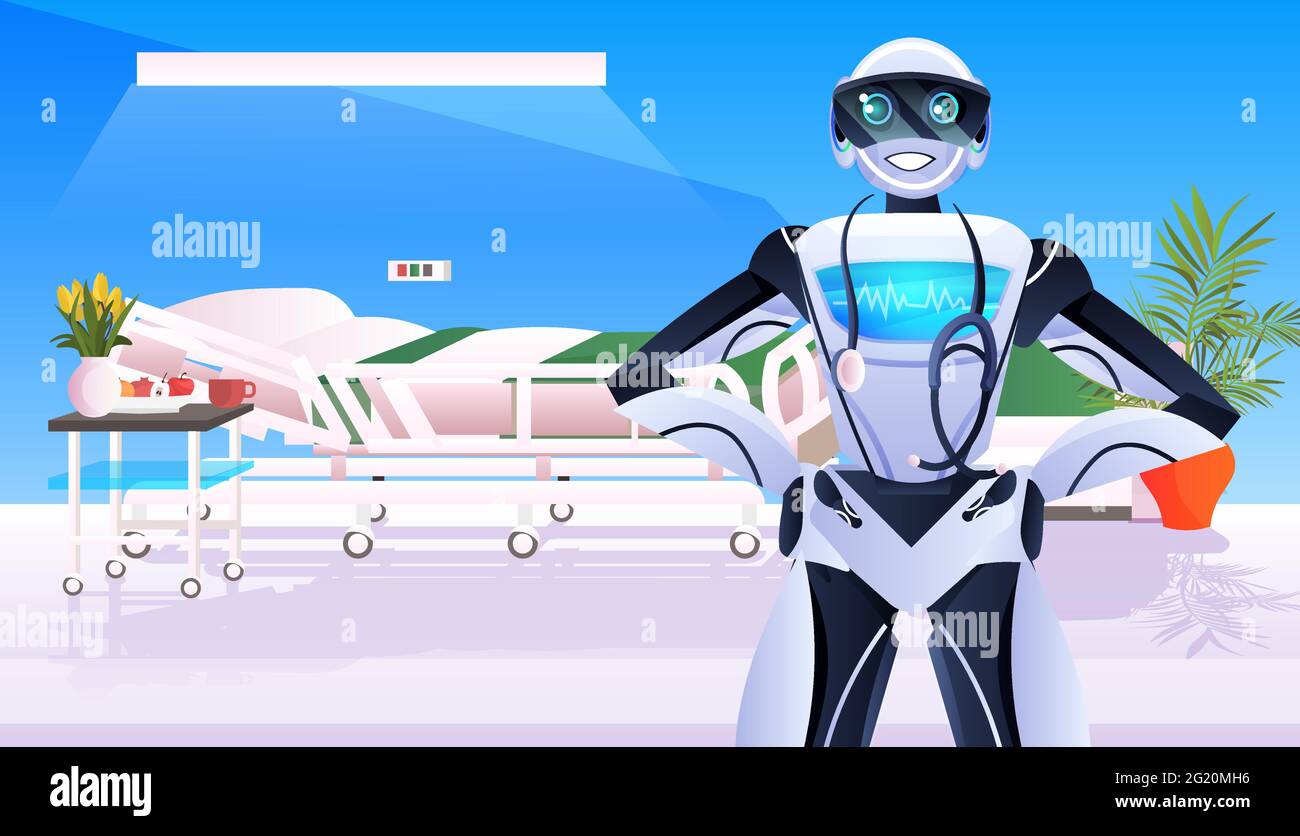 robot doctor with stethoscope robotic character standing in hospital ...