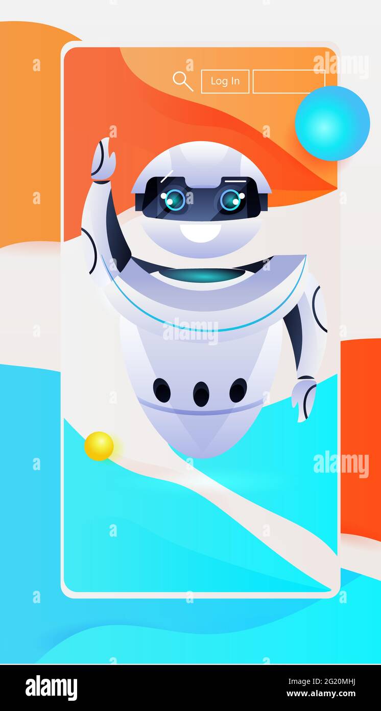 robot chatbot assistant on smartphone screen online communication ...